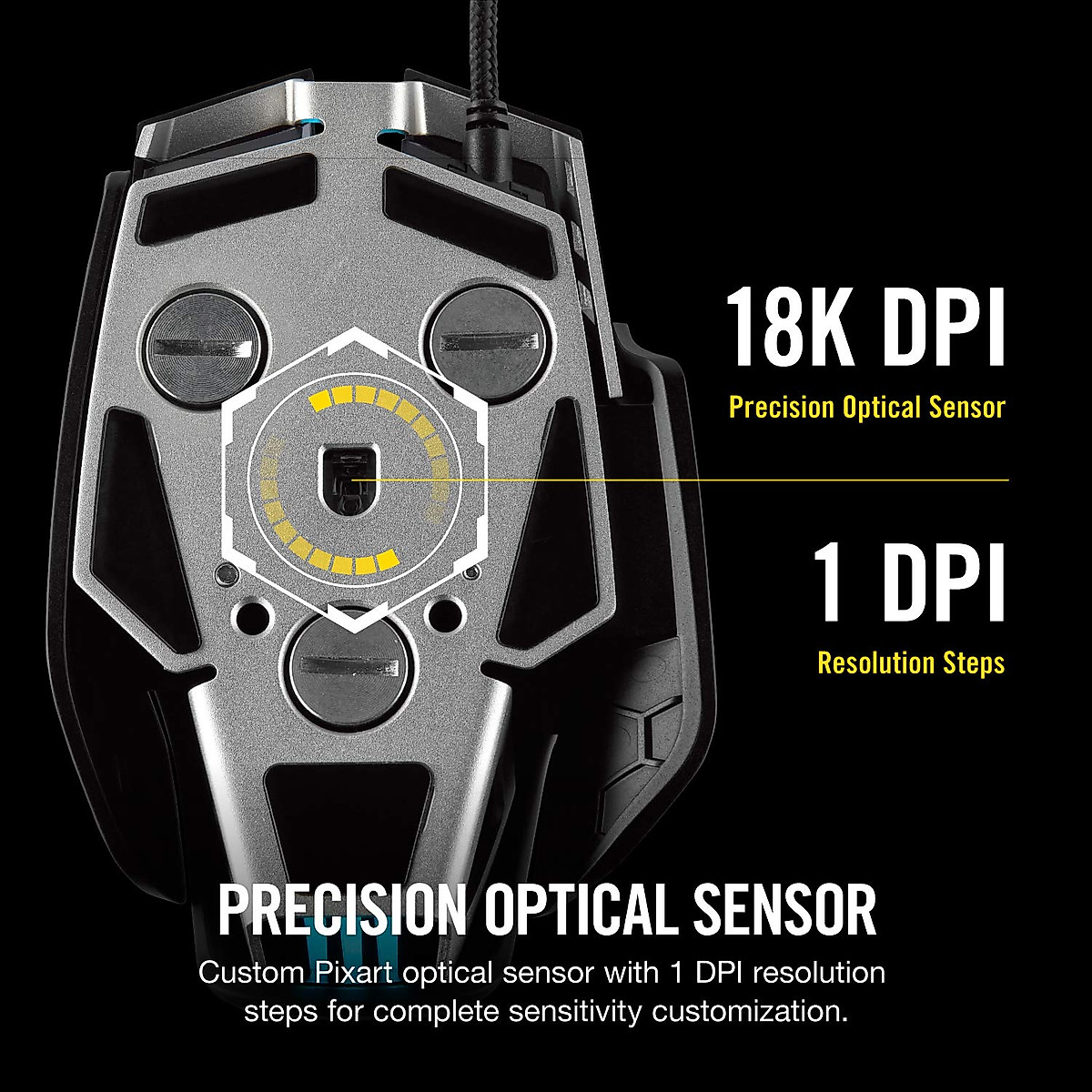 Corsair M65 RGB Elite – Wired FPS and MOBA Gaming Mouse – Adjustable Weight and Balance – Durable Aluminum Frame – 18,000 DPI Optical Sensor , Black