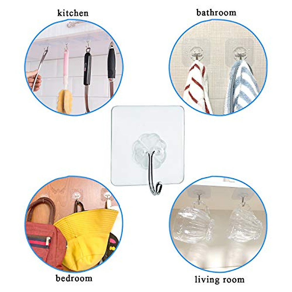 Traceless Utility-Hooks Transparent Reusable Seamless Self Adhesive Suit for Kitchen Curtain Storage Towel 7 Pack
