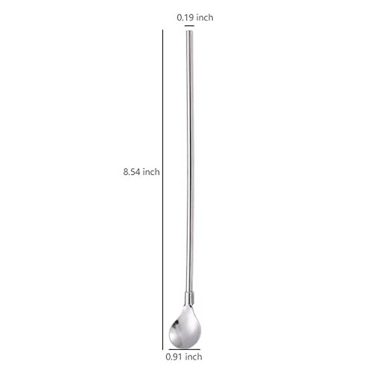 ERCRYSTO Reusable Stainless Steel Long Handle Straws Spoon, 6 Pieces 8.6", with 1 Cleaning Brush (circular)