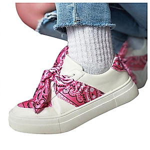 Padaleks Women's Front Lace-up Bow Fashion Sneakers Slip On Comfort Casual Walking Shoes for Shopping Office Work