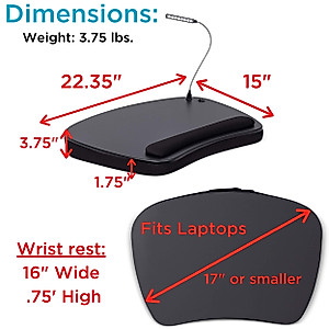 BIRDROCK HOME Oversized Lap Desk with Memory Foam Cushion | Wrist Rest Cushion and USB Light | Fits Laptops Up to 17" | Matte Black | Portable Office Desk | Work from Home