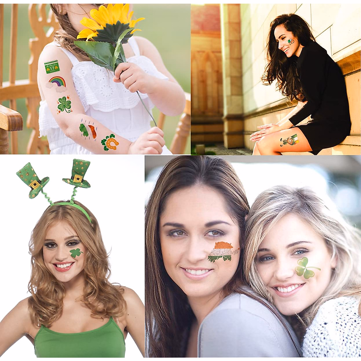 St Patricks Day Tattoos, 20 Unique Sheets St. patrick's Day Temporary Tattoos Shamrock, 4 Leaf Clover Temporary Tattoos Irish St Patricks Day Decorations (180+Pcs)