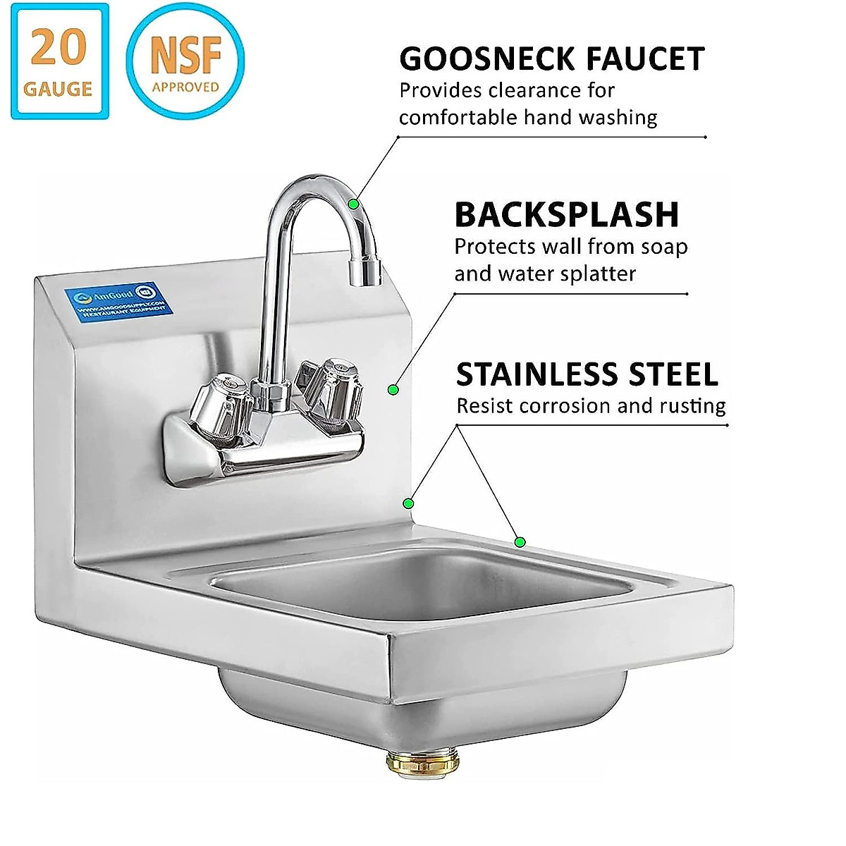 Commercial Wall Mount Wash Basin Hand Sink 16"x12"