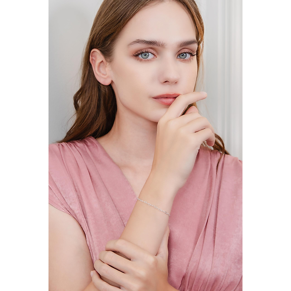 Sterling Silver Heart Loop Link Chain Tennis Bracelet for Women Teens