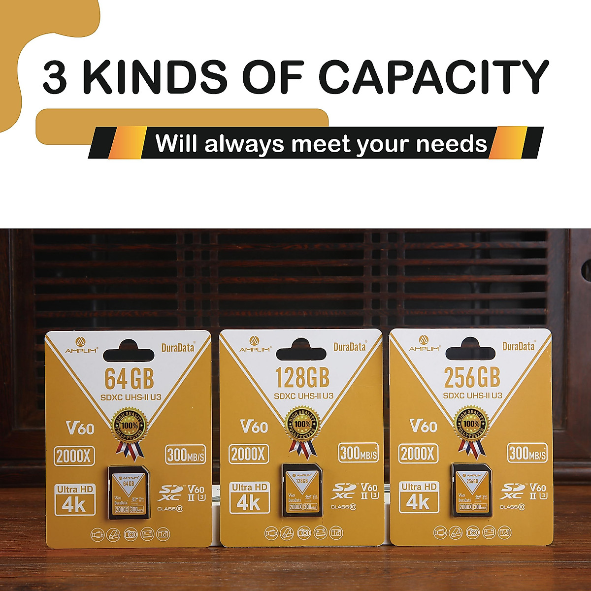 Amplim 128GB V60 UHS-II SD SDXC Card, 300MB/S 2000X Lightning Speed Performance, Extreme Read, U3 Secure Digital Memory Storage for Professional Photographer and Videographer