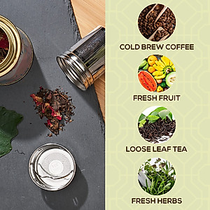 LeafLife Premium Bamboo Thermos with Tea Infusers for Loose Tea 17oz - Hot & Cold for 12 Hrs - Tea Accessories - Long Handled Tea Strainers - Unique Gifts for Women, Tea Gift Set for Women