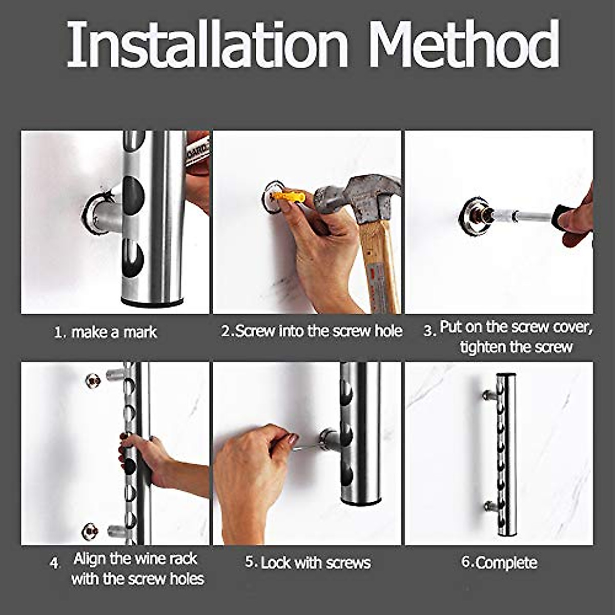 Cokritsm Wall Wine Rack, Stainless Steel Wine Rack Wall Mounted, 8 Bottles Wall-Mounted Wine Racks Wine Holder Wall Mounted, Liquor Bottle Display Shelf, Wall Wine Holder