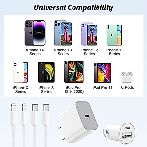 iPhone Fast Charger【Apple MFi Certified】, 20W USB C Wall Charger Block/27W Car Charger Adapter with 2-Pack 3FT Type C to Lightning Cable, Fast Charging Kit for iPhone 14/13/12/11Pro Max/XR/iPad