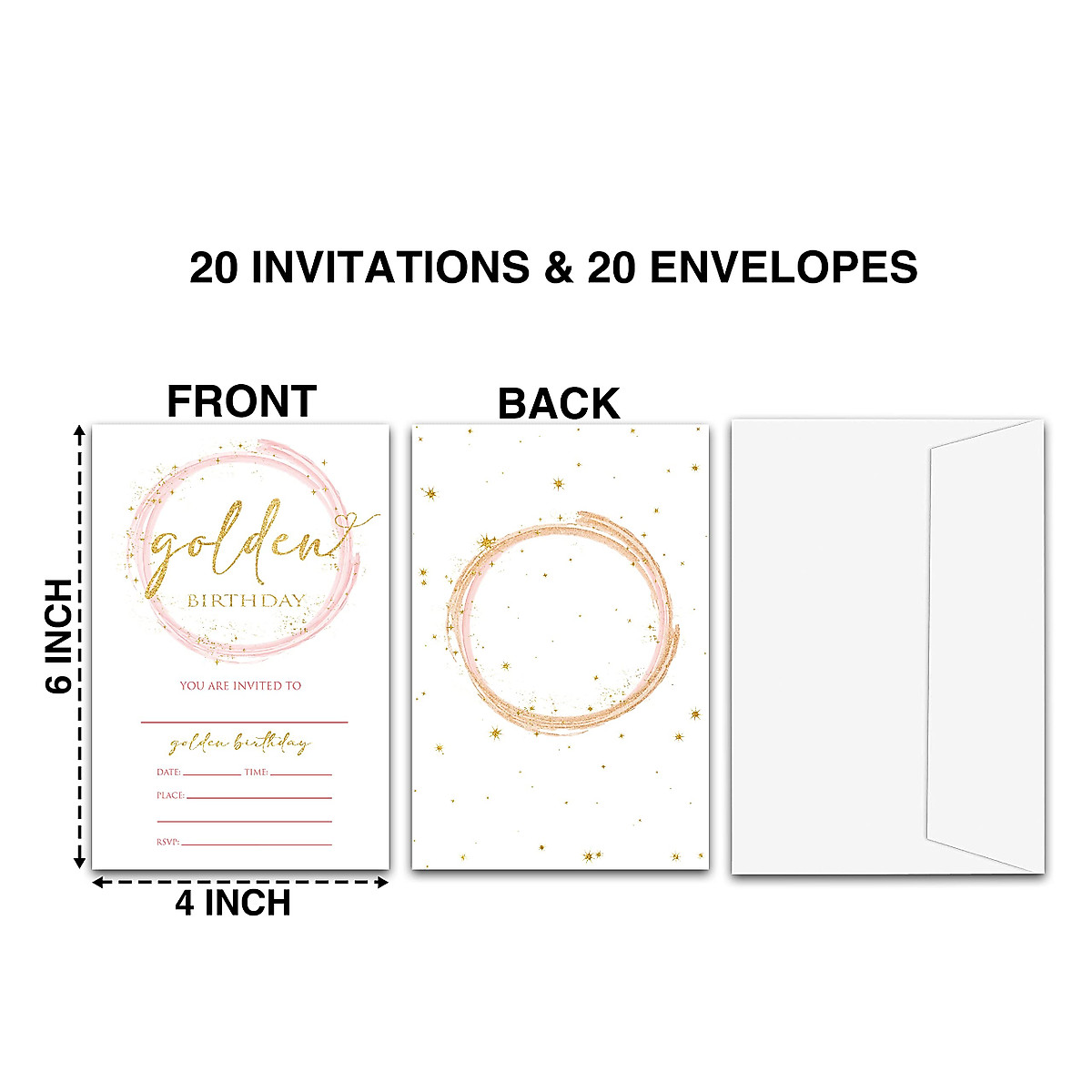 TIRYWT Golden Birthday Invitations, Fill-In Style Birthday Party Invitations with Envelopes (20-Pack), Birthday Party Decorations And Supplies -yqk-a38