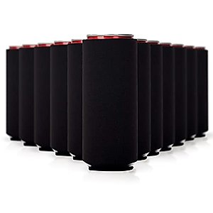 Set of 12 Blank Slim Can Coolers, 12 Neoprene slim can sleeves, 12oz Blank Beer Skinny Can Cooler, Perfect Sublimation Slim Can Cooler (Black)
