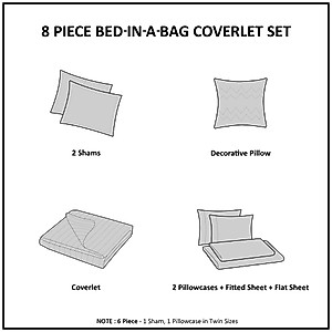 Madison Park Essentials Saben Cozy Bed in A Bag Reversible Quilt with Complete Cotton Sheet Set-Geometric Design All Season Cover, Decorative Pillow, King(104"x92"), Stripes Aqua 8 Piece