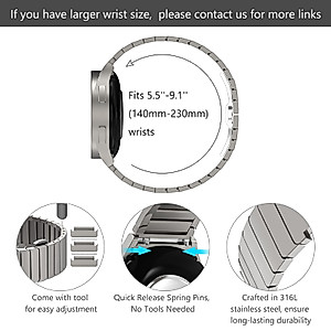 Wingle for Samsung Galaxy Watch 7 6 Band 5 Pro Galaxy Watch 6 Classic Bands 47mm 5/4/4 Classic/FE No Gap Band 44mm 40mm 43mm 45mm 42mm 46mm Men, Solid Stainless Steel Metal Link Bracelet Band Titanium
