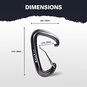 RALLT Wire Gate Carabiners - 12kN (2697lb) Snag-free Heavy Duty Carabiner Clip for Hiking, Hammock & Backpacking - Made with Lightweight, No Rust Aluminum Material- Camping Accessories (Black, 2 Pack)