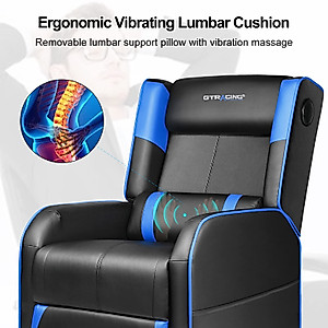 GTRACING Gaming Recliner Chair with Bluetooth Speakers Racing Style Single Gaming Sofa Modern Living Room Recliners Ergonomic Comfortable Massage Home Theater Seating, Blue