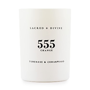 Sacred + Divine 555 "Change Scented Intention Candle, Tuberose and Cedarwood, Angel Number Manifestation Candle, Soy Coconut Aromatherapy Candle, 80 Hour Burn Time, Holiday Gift-Ready Box