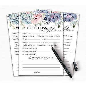 SUCCULENTS Prediction and Advice Cards - Pack of 25 - GENDER NEUTRAL Baby Shower Games, New Parents Mom & Dad to be Mommy & Daddy Message, GREENERY Couples Coed Shower Activity Keepsake Book G301-PDAV