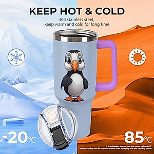Puffins Bird 40 Oz Car Cup Stainless Steel Travel Mug Leak-Proof Insulated Tumbler with Handle Violet-style