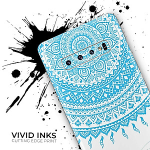 DesignSkinz Bright Blue Circle Mandala v3 Protective Vinyl Decal Wrap Skin Cover Compatible with The Samsung Galaxy S20 (Screen Trim & Back Glass Skin)