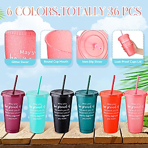 Dandat 36 Pcs Appreciation Tumblers Gifts Bulk 24 oz Thank You Employee Teacher Plastic Graduation Tumbler Colorful Reusable Inspirational Cups with Lids Straws Coworker Staff (Dark Color)