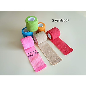 12 Pack Self Adhesive Wrap Bandage - Vet Wrap for Pets, Stretch Self-Adherent Cohesive Tape Breathable Athletic Tape Rolls (2 Inches x 5 Yards Each, 12 Colors)