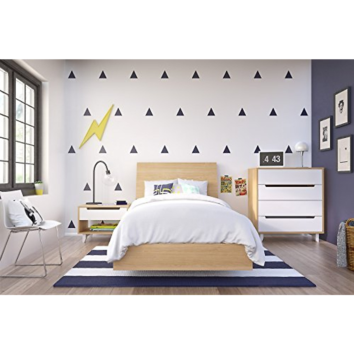 Nordik 1-Drawer Night Stand, White and Natural Maple