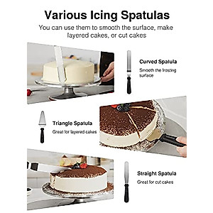 Puroma 8-in-1 Aluminium Alloy Rotating Cake Turntable 12'' Revolving Cake Decorating Stand with 3 Angled Icing Spatula, 3 Icing Comb for Pastries, Cupcakes and Cake Decorations