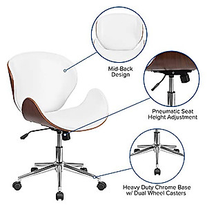 Flash Furniture Tana Mid-Back Walnut Wood Conference Office Chair in White LeatherSoft