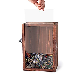 Mealivos Bottle Opener And Cap Saver – Classic Rustic Wood Standing With Beer And Soda Cap Collector,Ideal Gift for Men and Beer Lovers