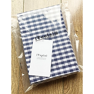 Navy & White Checkered Kitchen Tea Towel, iToolai 100% Woven Cotton Washable Dish Cloth Set of 4