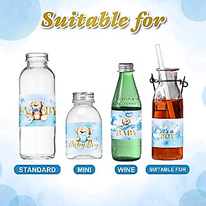 Clabby 39 Pieces Water Bottle Labels, Stickers Wrappers Waterproof Labels for Baby Shower Party Decoration (Blue, Bear Style), 1.0 Count