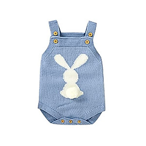mimixiong Baby Bunny Easter Knit Rompers Clothes Sleeveless Toddler Jumpsuit Cute Outfit Blue 3-6 Months