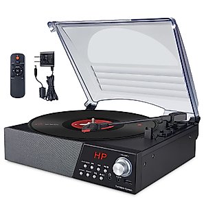 HONGUT Record Player, 3 Speed Turntable Vinyl Record Player with Bluetooth Speaker, MP3 Player Portable LP Vinyl Player with FM Stereo Radio, Vinyl to MP3 Recording Phonograph Player, Black