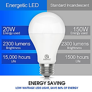 Energetic Dimmable LED Bulb, 150 Watt Equivalent, Super Bright A21 Light Bulb, Daylight 5000K, 2300LM, Brightest LED Bulbs, E26 Standard Base, Damp Rated, ETL Listed, 2-Pack