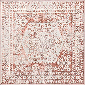 Unique Loom Oxford Collection Area Rug - Sheldonian (4' Square, Pink/Ivory)