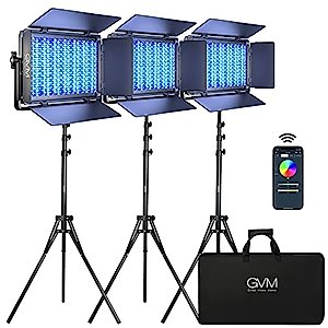 GVM 1500D RGB LED Video Light, 75W Video Lighting Kit with Bluetooth Control, 3 Packs Led Panel Light for Photography, YouTube Studio, Video Shooting, Broadcasting, Conference, 1128 Led Beads