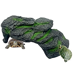 MUYG Resin Turtle Basking Platform,Turtles Rock Dock Climbing Ramp Cave Hideout Decor Reptile Terrariums Resting Terrace Stone Habitat Decoration for Small Lizards, Frogs, Snakes,Chameleon