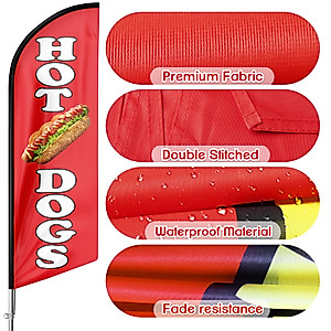 Hot Dogs Swooper Flag, Hot Dogs Feather Flags and Pole, Hot Dog Food Restaurant Advertising Swooper Flag Pole Kit with Ground Stake, Advertising Feather Banner Sign for Hot Dogs Business 11Ft (Red)