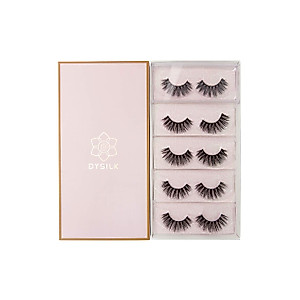 DYSILK Lashes False Eyelashes - Mink Lashes 5 Pairs 6D Faux Eyelash - Wispy Eyelashes Fluffy Strip Lashes Fake Eyelashes Reusable Lash Extension Kit | 15.5mm