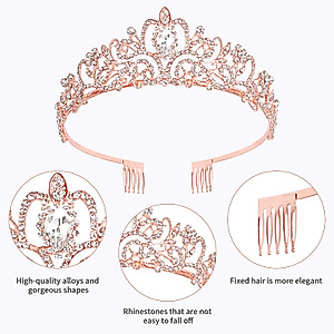Araluky Crystal Tiara Crown Headband Princess Elegant Tiara with Combs for Women Young Ladies Bridal Wedding Prom Birthday Party, Rose Gold