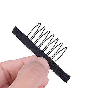 24 Pieces Steel Cloth Wig Combs and Clips Set - 7-Teeth Hair Accessories Tools for Making Wigs and Hairpieces (Black)