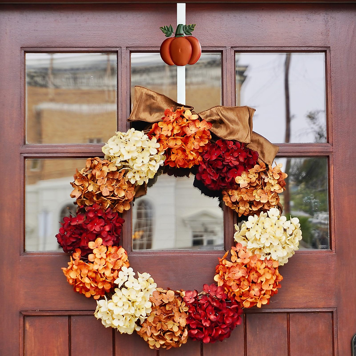 WKHOMEDECO 2 Pack Pumpkin Witch Wreath Hangers for Front Door,Fall Decoration Metal Over The Door Wreath Hanger Ornament,Door Wreath Hanger…