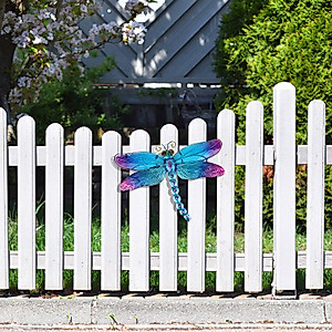 Tfro & Cile Metal Dragonfly Wall Decor Outdoor Glass Art Iron Fence Sculpture Hanging Decoration for Home Bedroom Garden Patio Porch