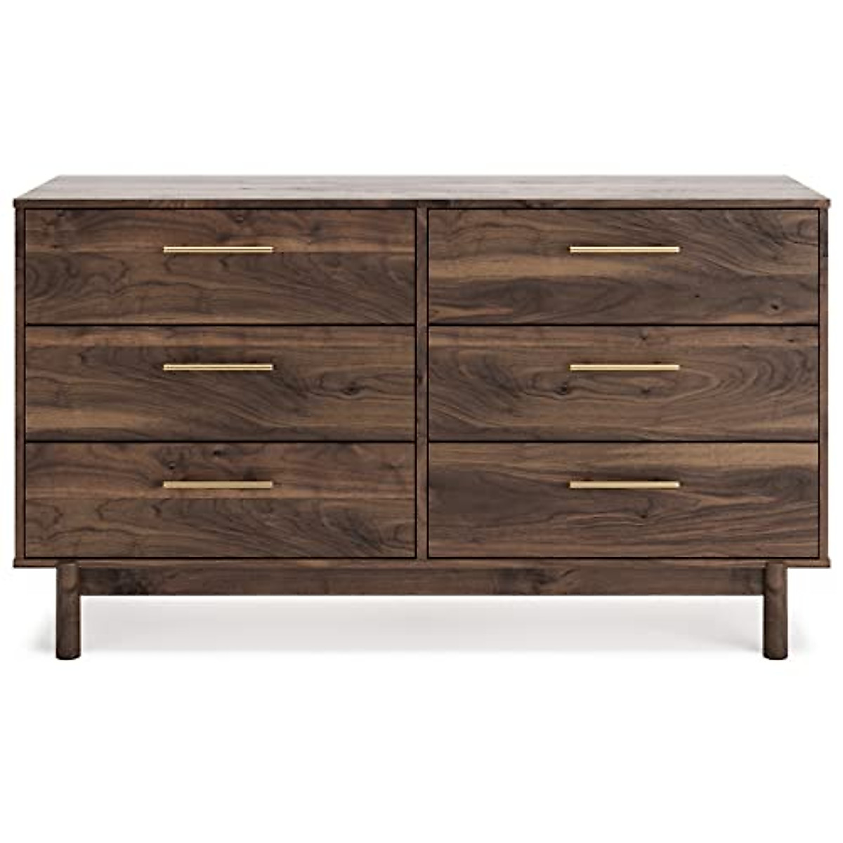 Signature Design by Ashley Calverson Contemporary 6 Drawer Dresser with Burnished Goldtone Pulls, Dark Brown