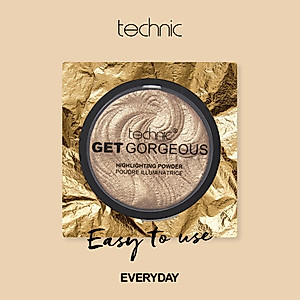 Technic Get Gorgeous Highlighting Powder - Pressed Shimmer Face Makeup Compact for a Golden Glow. Shade: 24CT Gold