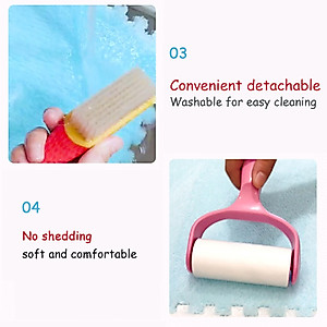 12pcs Plush Interlocking Foam Mat, Shaggy Puzzle Play Flooring, Fuzzy Carpet Tiles, 12x12inch Square Area Rugs for Bedroom Playroom(Color:Pink+Gray)