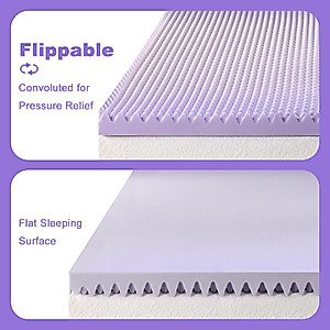NAP&SLEEP Lavender Infused Dual-Sided Mattress Topper - Available in Twin, Full, Queen, King Sizes, 2" or 3" Thickness, Made in USA, Convoluted & Flat Foam, Compressed & Roll Packed (King, 3" Inch)