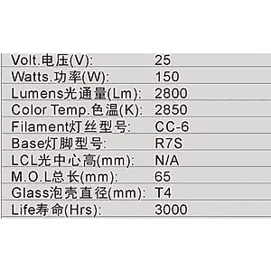 ZGYDNM DN-28100 25V 150W R7s 25V150W JPD25V-150WG1 Q150T4/CL-25V Double-Ended Halogen Bulb Dental Light Bulb(Color:1 Piece)