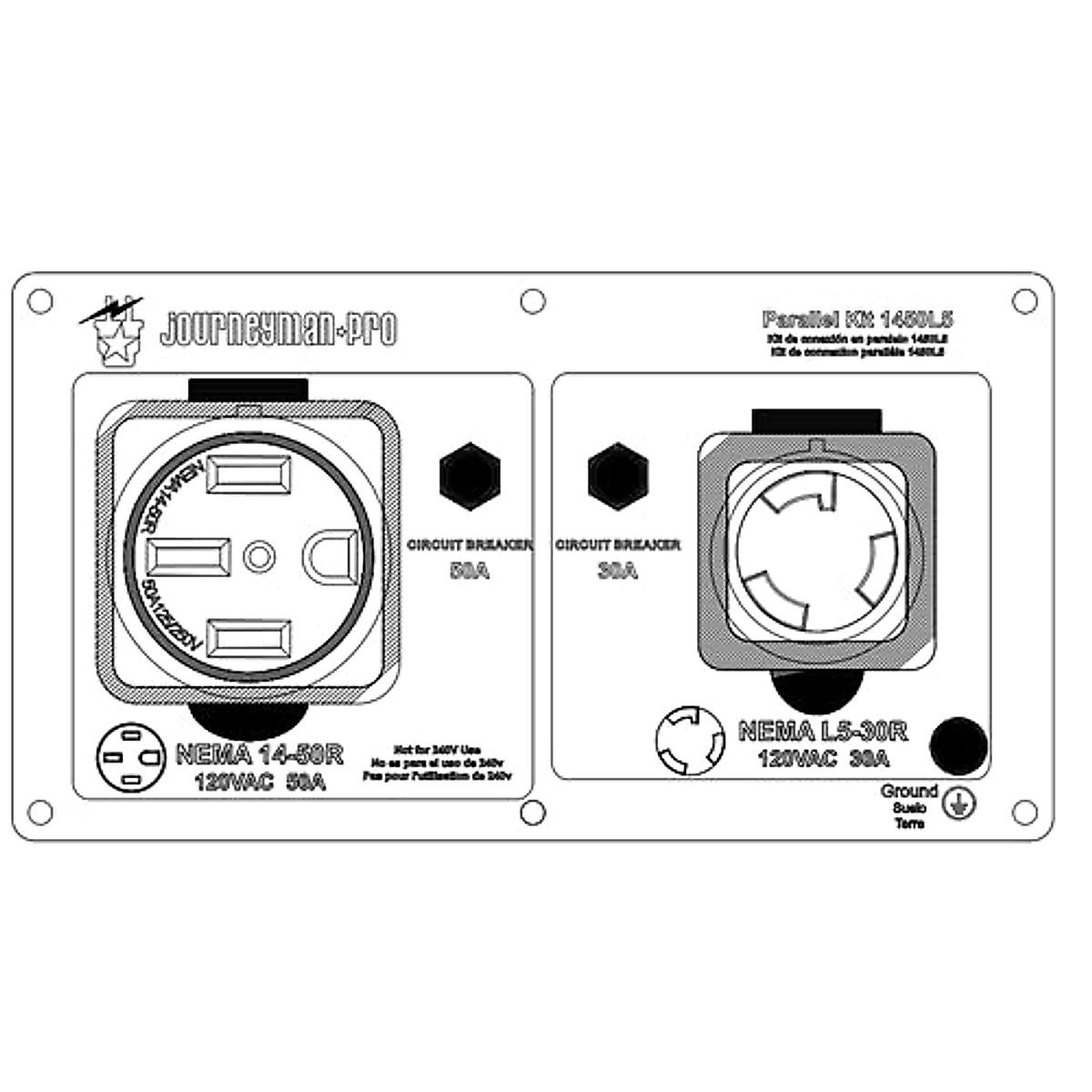 Journeyman-Pro RV 50 Amp Inverter Generator Parallel Kit, 125 VAC NEMA 14-50/L5-30/TT-30 Female -Portable Power Cord Electrical Plug Converter/Adapter Connection Kit 30A RV Ready (50/30 AMP)