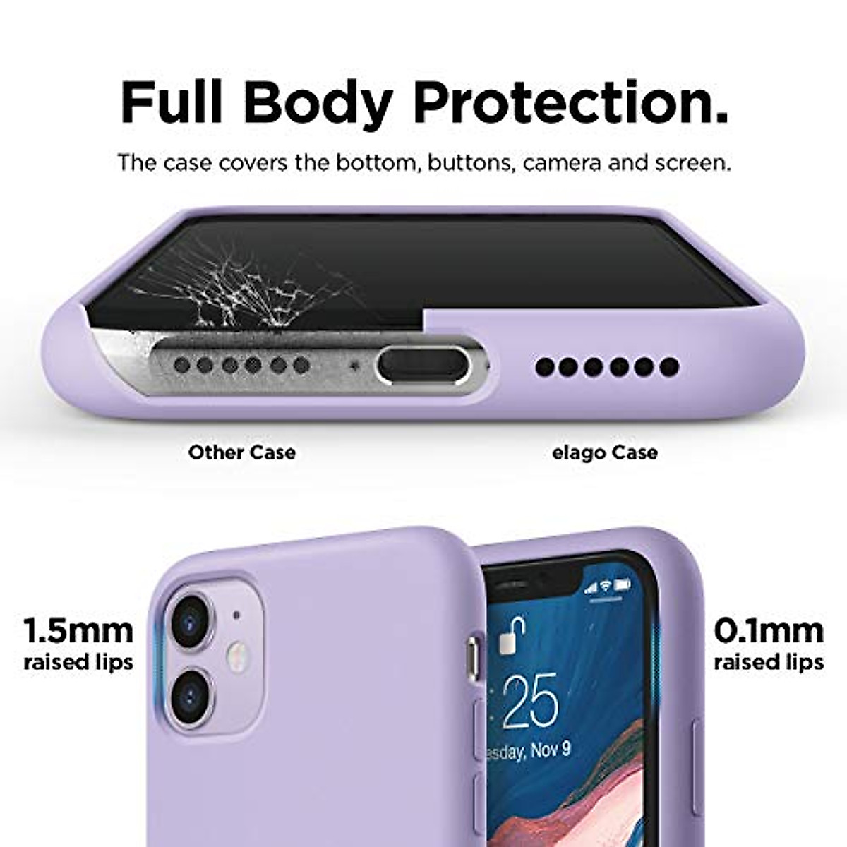 elago Liquid Silicone Case Compatible with iPhone 11 case (6.1 inches), Silicone Mobile Phone Case, All-Round Protection: 3-Layer Protective Case, Raised Edge for Screen and Camera (Lavender)
