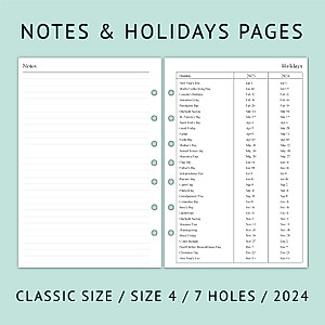 2024 Weekly & Monthly Planner Refill, 5-1/2" x 8-1/4", Runs from January 2024 to December 2024, Ruled Daily Boxes, Classic/Desk Size 4, 7-Hole Punched